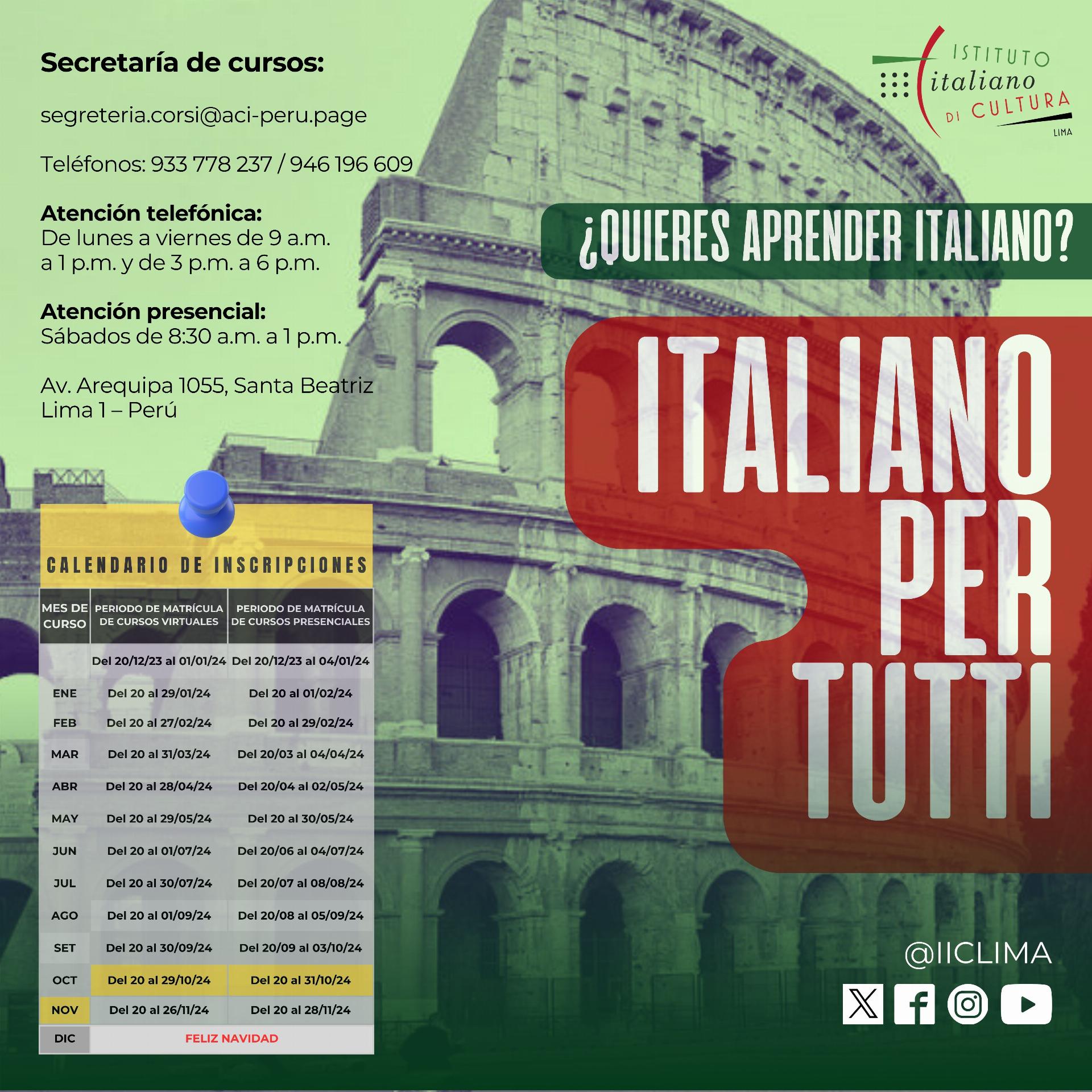 Cómo y cuándo inscribirse – Istituto Italiano di Cultura di Lima